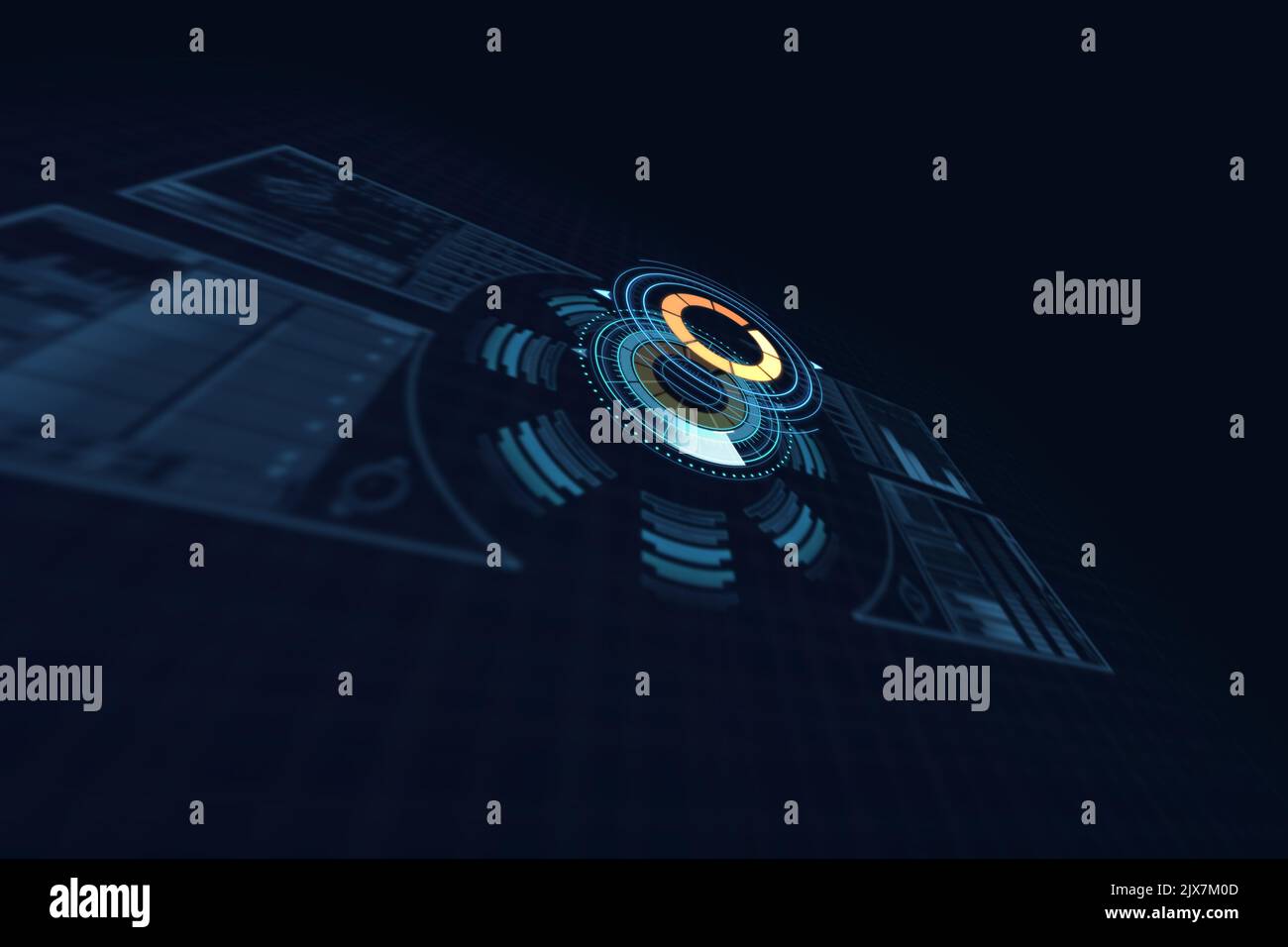 Digital image of illuminated volume knob interface against black ...