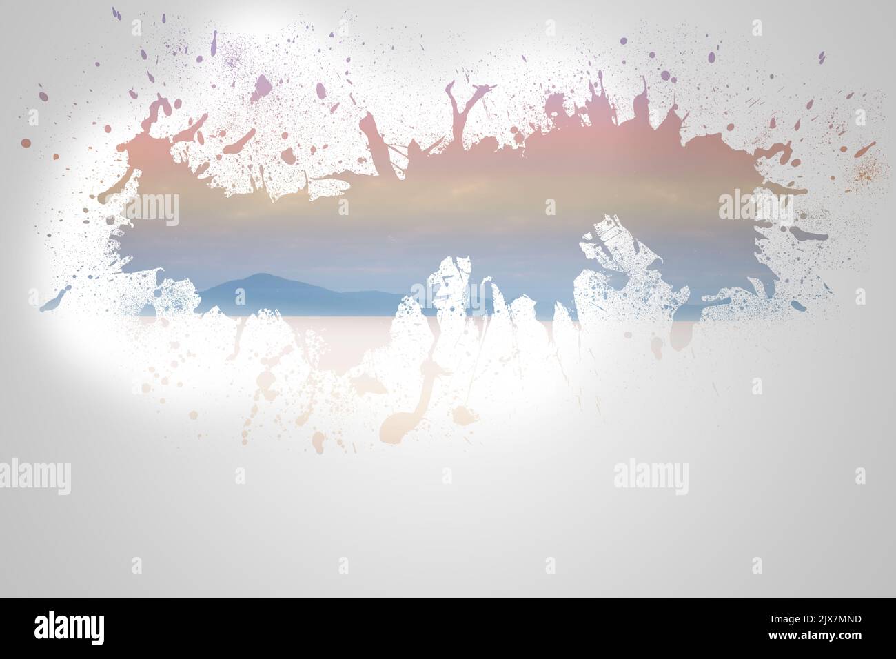 Splash on wall revealing desert landscape Stock Photo - Alamy