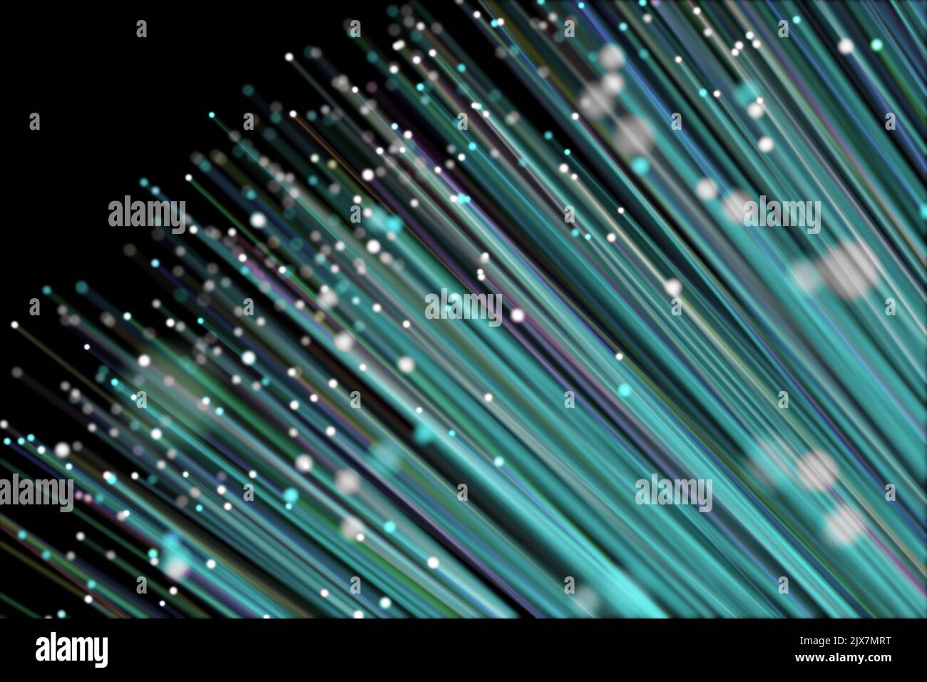 Digitally generated image of green fiber optics on white background ...