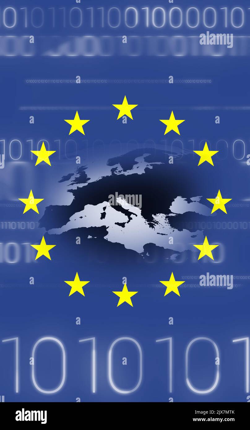 European union flag with binary codes, Close-up Stock Photo - Alamy