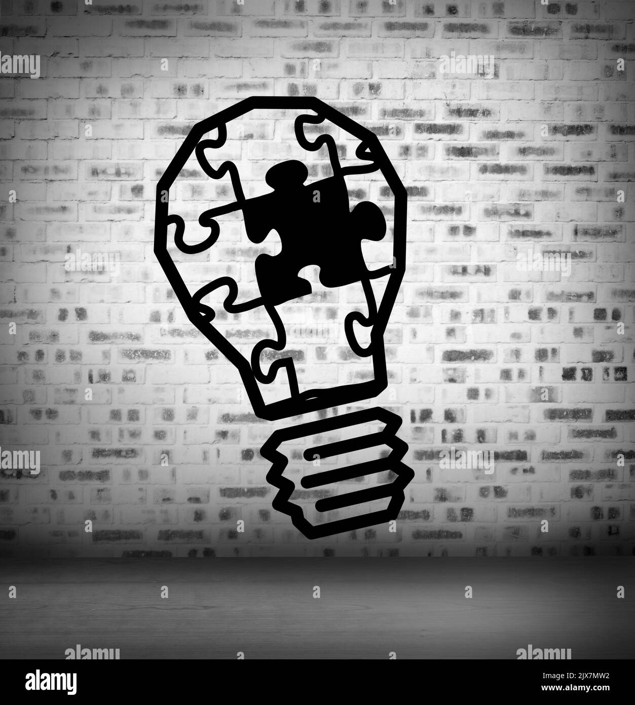 Light bulb puzzle at brick lined wall Stock Photo - Alamy