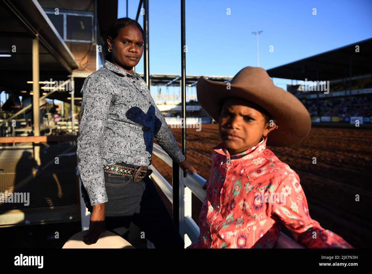 Kayleigh (left) and Lateicka Johnny pose for photos at the Mount Isa ...