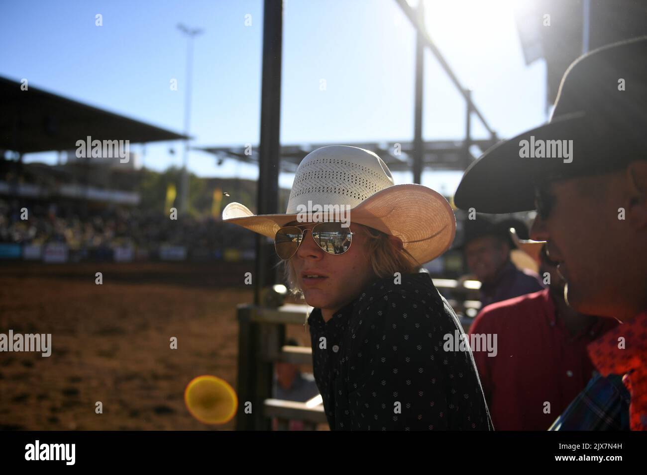 Riders wait behind the chutes at the Mount Isa Mines Rotary Rodeo ...