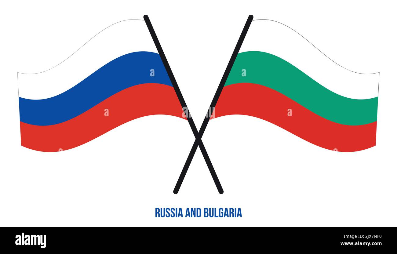 Russia and Bulgaria Flags Crossed And Waving Flat Style. Official ...
