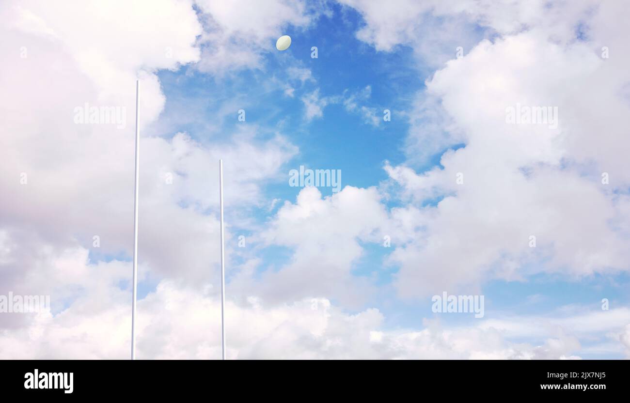 Rugby ball flying posts hi-res stock photography and images - Alamy