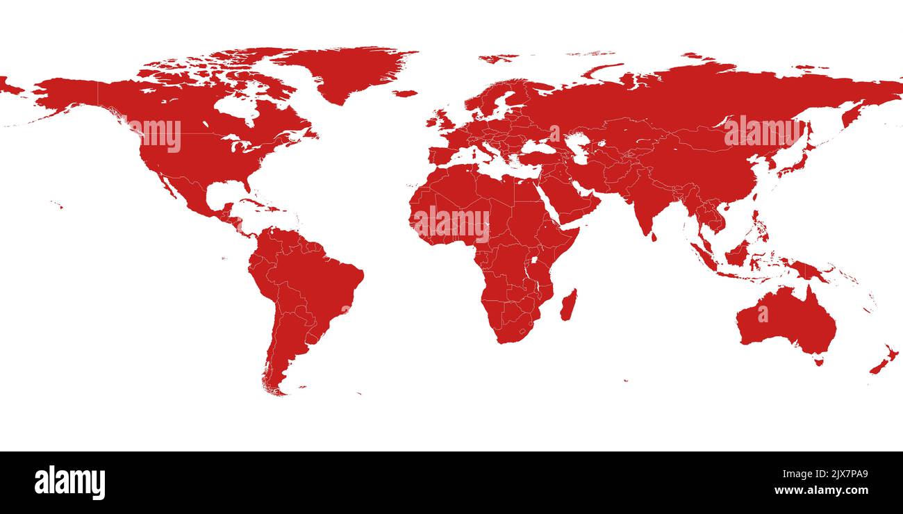 Digitally composite image red color world map against white background ...