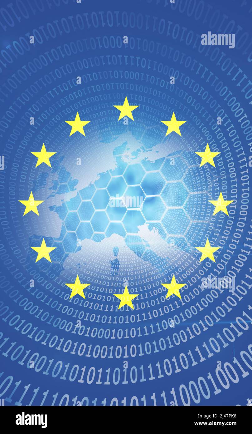 European union flag with binary codes, Close-up Stock Photo - Alamy