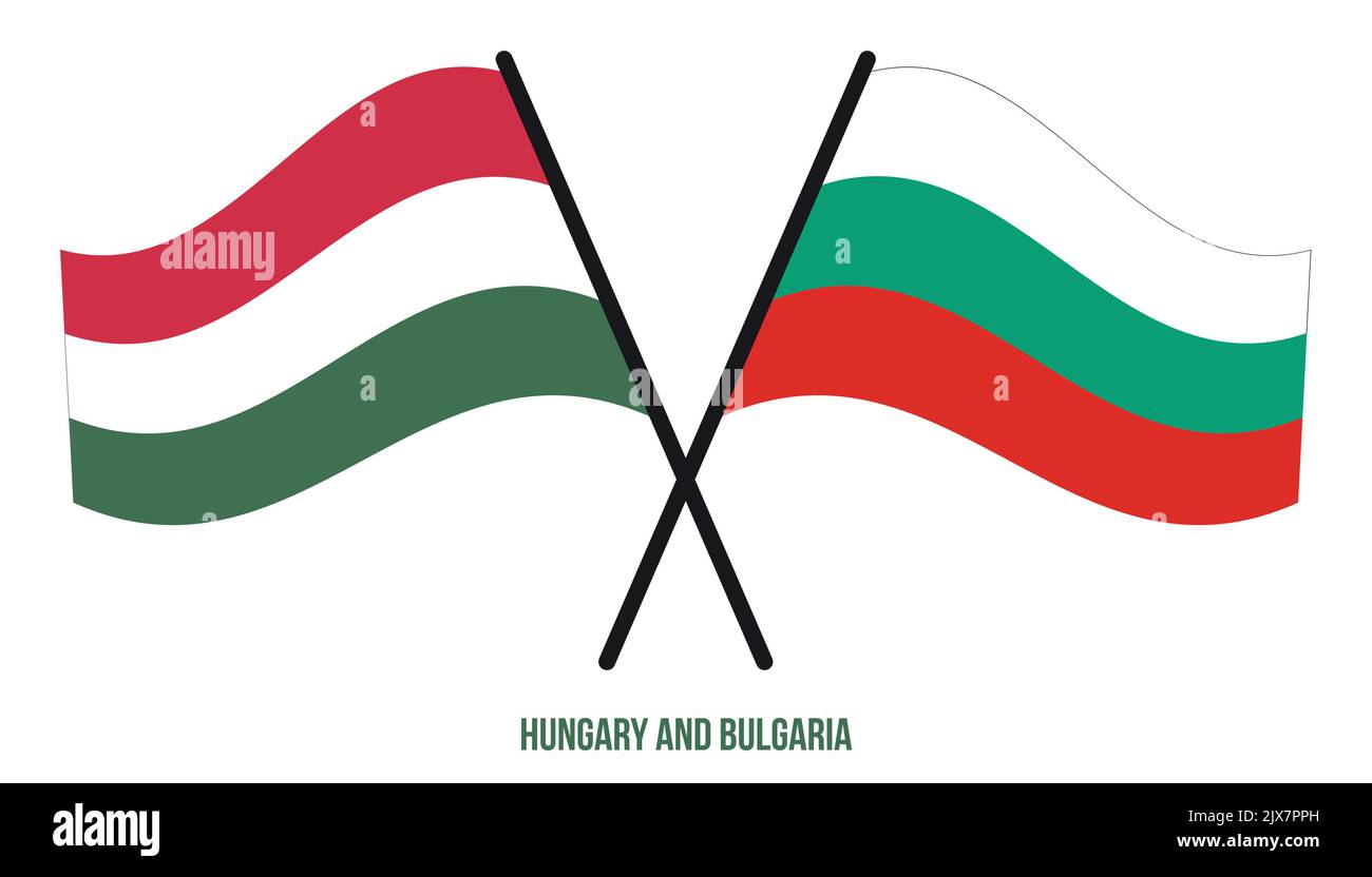 Hungary and Bulgaria Flags Crossed And Waving Flat Style. Official ...