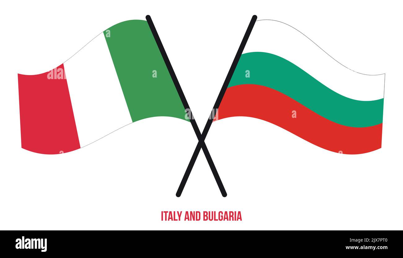 Italy and Bulgaria Flags Crossed And Waving Flat Style. Official ...