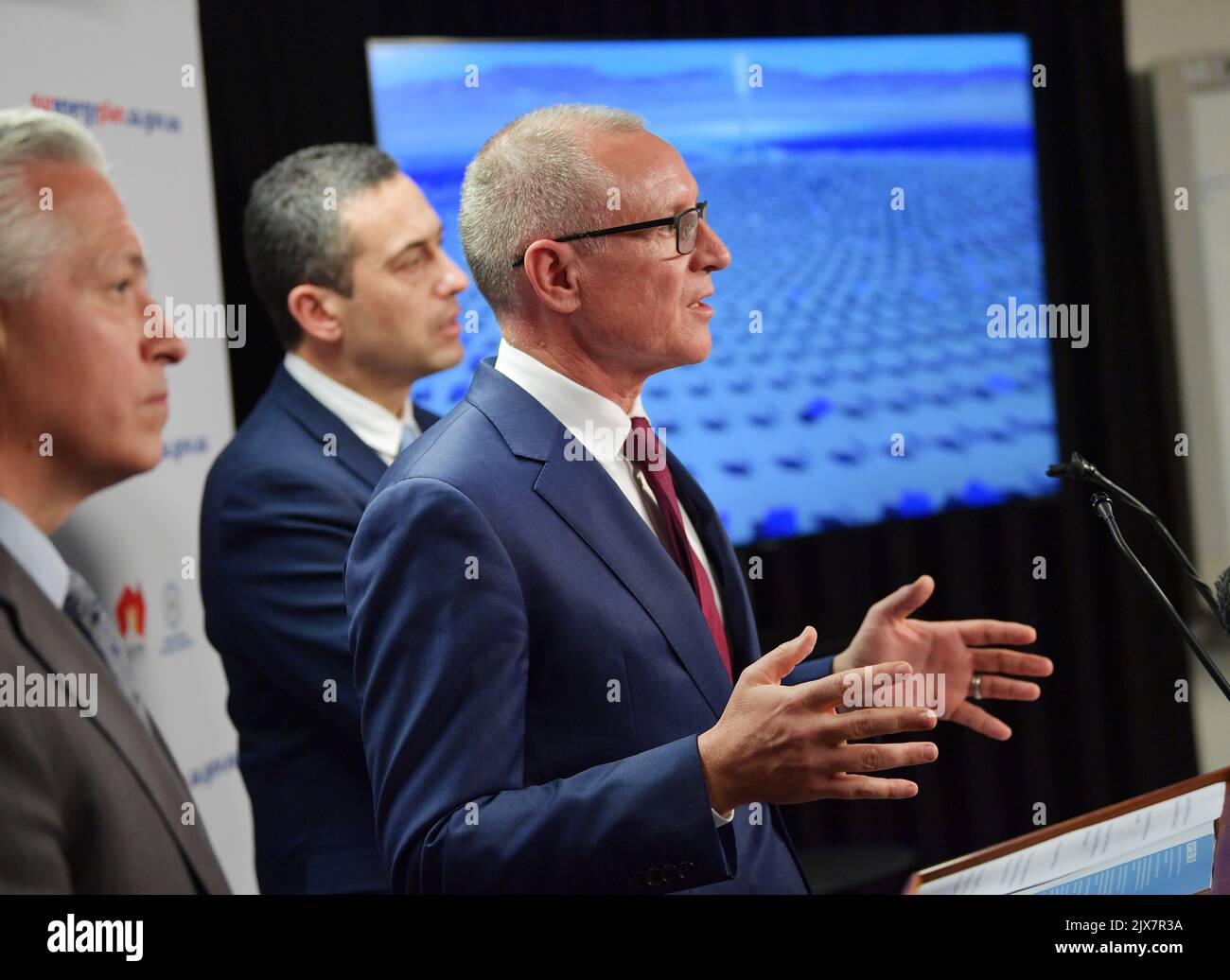 SA Premier Jay Weatherill and Energy Minister Tom Koutsantonis speak to ...