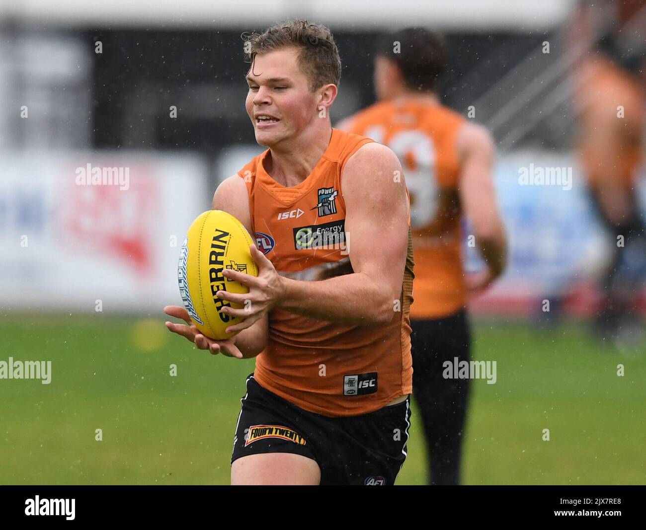 Power player Dan Houston marks during Port Adelaide Power training at ...