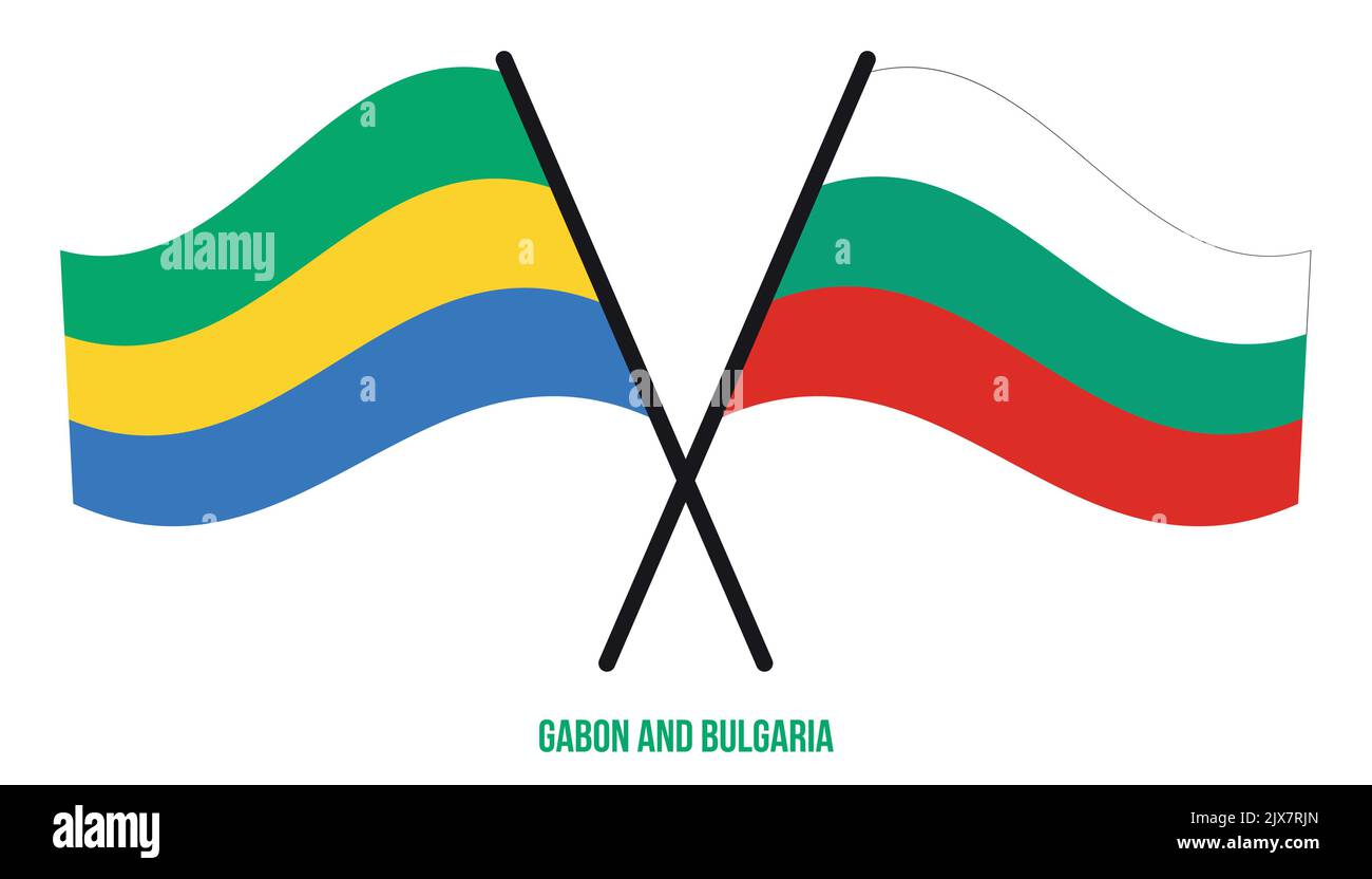 Gabon and Bulgaria Flags Crossed And Waving Flat Style. Official ...