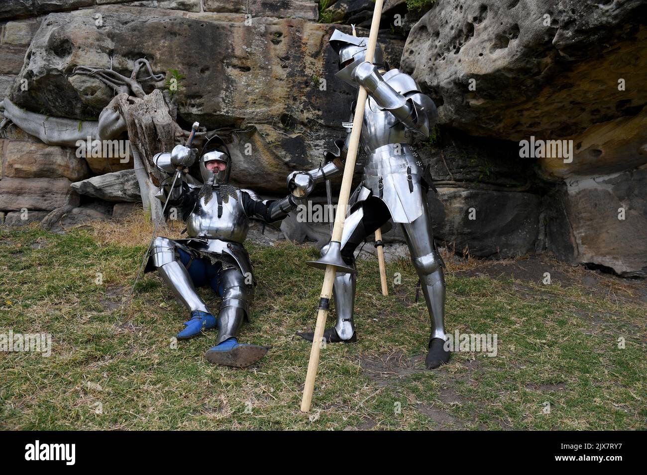 Medieval jousters Andrew McKinnon, (left), and Luke Binks pose for a ...