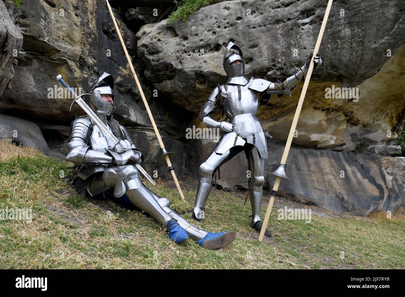 Medieval jousters Andrew McKinnon, (left), and Luke Binks pose for a ...