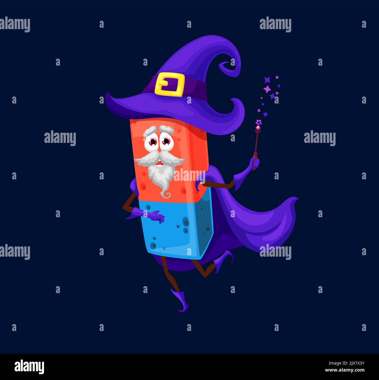 Cartoon school eraser mage, wizard or warlock character. Isolated ...