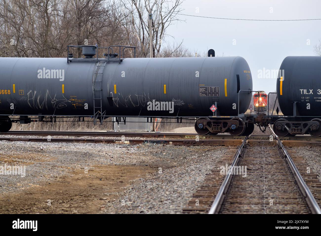 Elgin, Illinois, USA. A Canadian Pacific freight train passing through ...