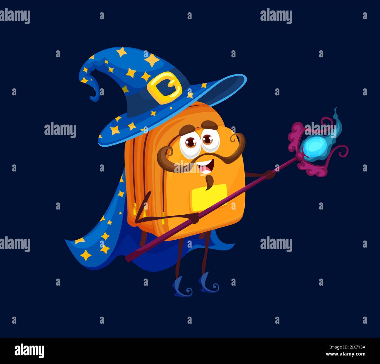 Cartoon schoolbag wizard, mage or warlock character. Cute vector school ...