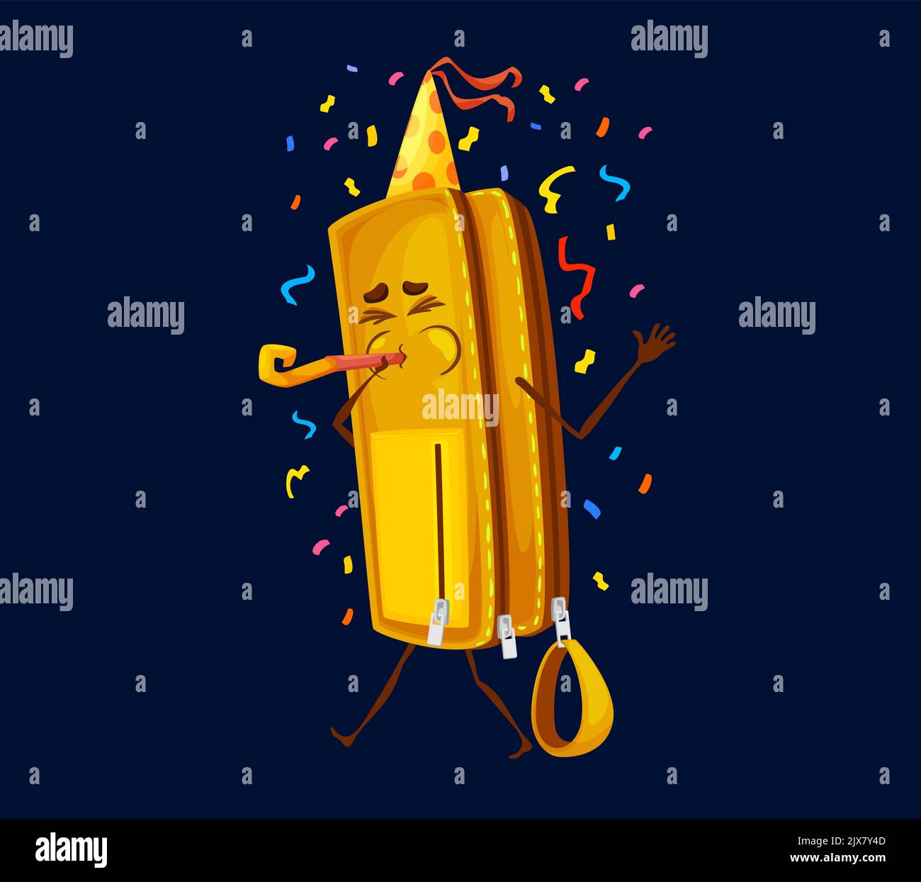 Holiday birthday celebration, cartoon pencil case character. Vector box ...