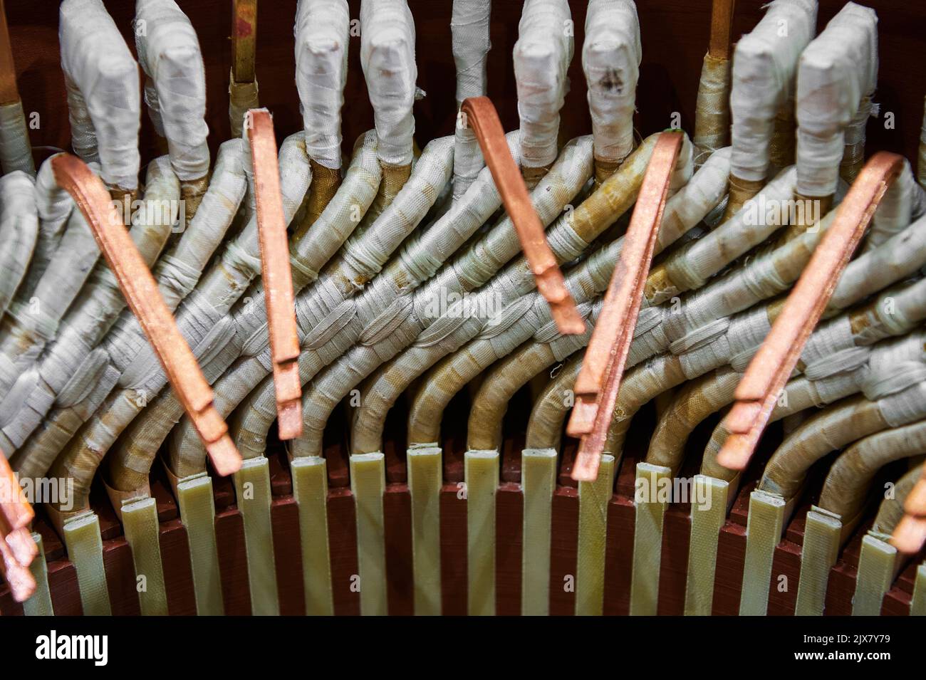 Electric engine stator with copper bus bars and fabric Stock Photo - Alamy