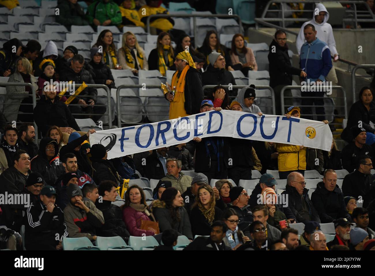 Rugby Union fans are holding a sign referencing the Western Force ...