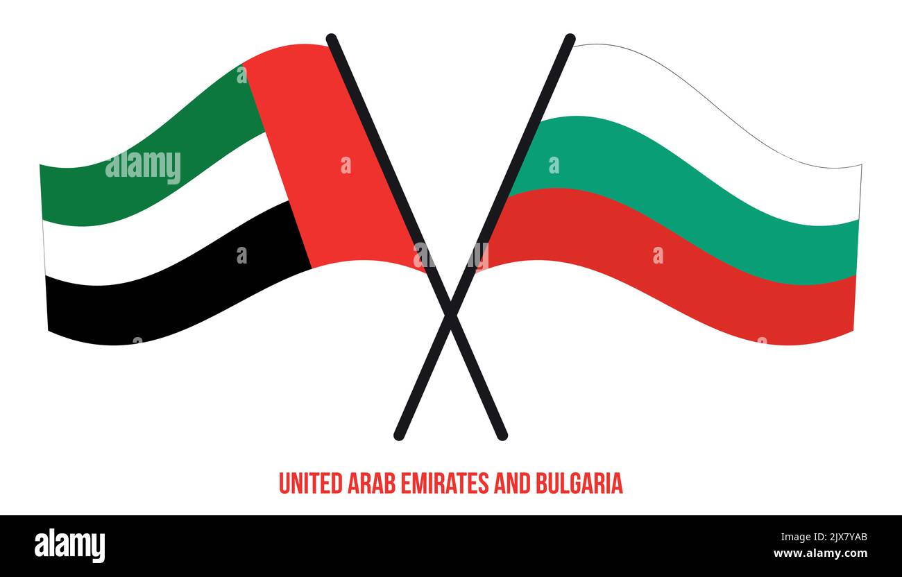 United Arab Emirates and Bulgaria Flags Crossed And Waving Flat Style ...