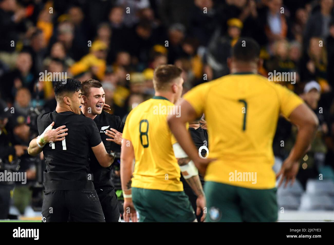 Liam Squire of New Zealand celebrates during game 1 of the Bledisloe ...