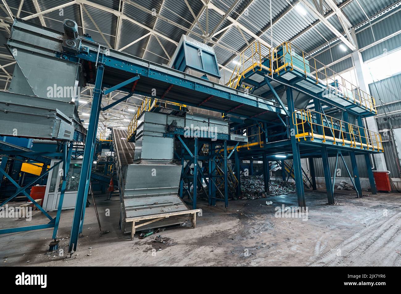 Large production line with conveyors carrying trash at plant Stock ...