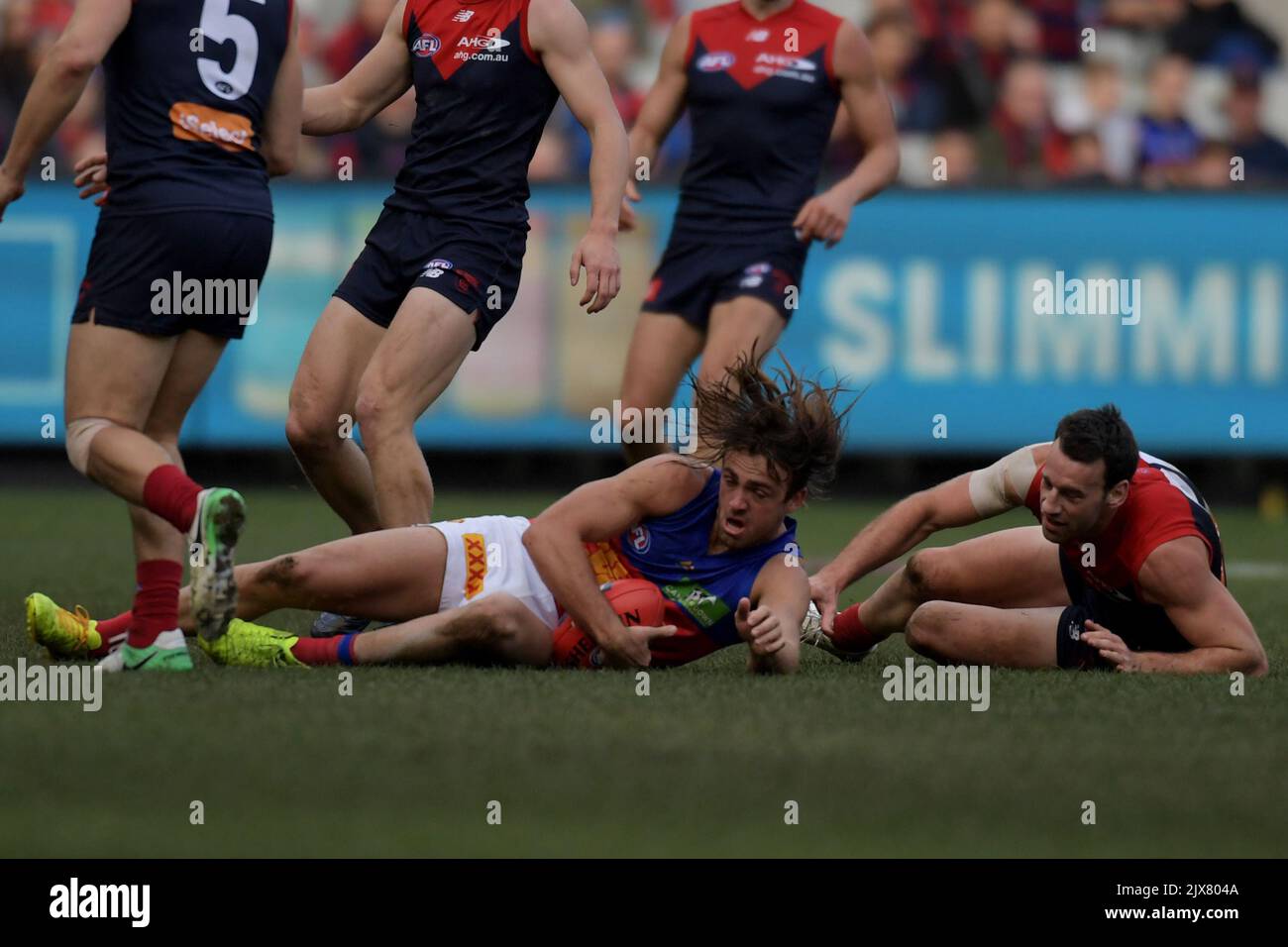 Matt Eagles takes a mark during the round 22 Melbourne Demons and ...