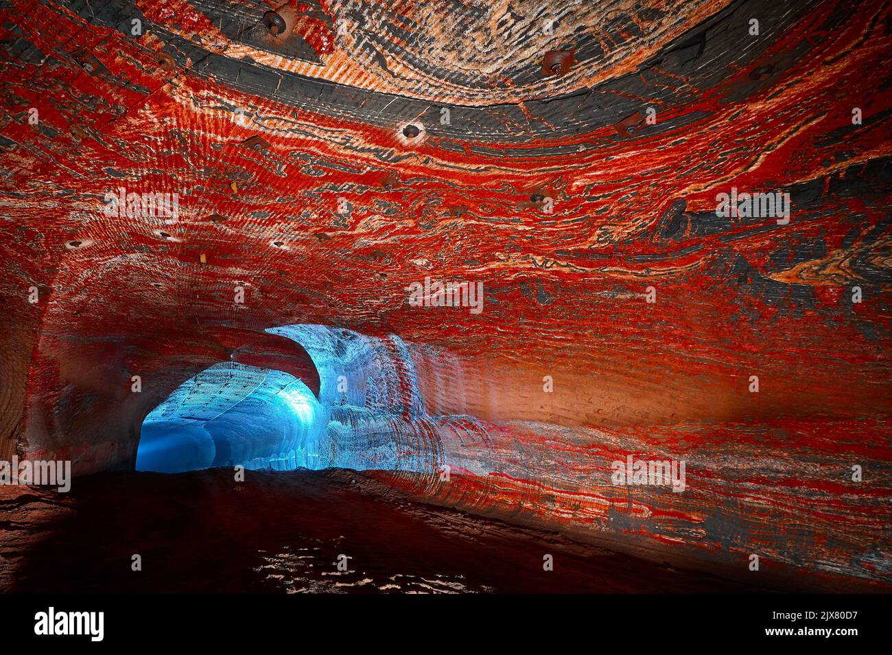 Amazing colorful patterns on walls of sylvinite salt quarry Stock Photo ...