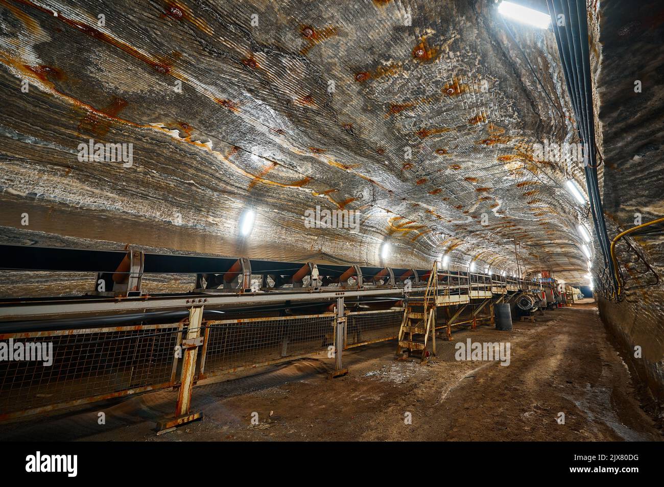 Production conveyor with steps and service ground in quarry Stock Photo ...