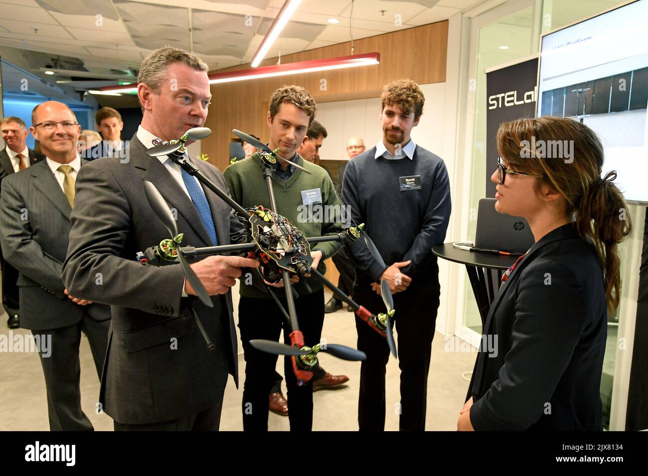 Federal Minister for Defence Industry Christopher Pyne (left) on a ...