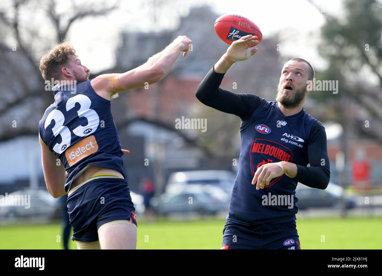 Demons players Max Gawn (right) and Jack Spencer of the Demons during a ...