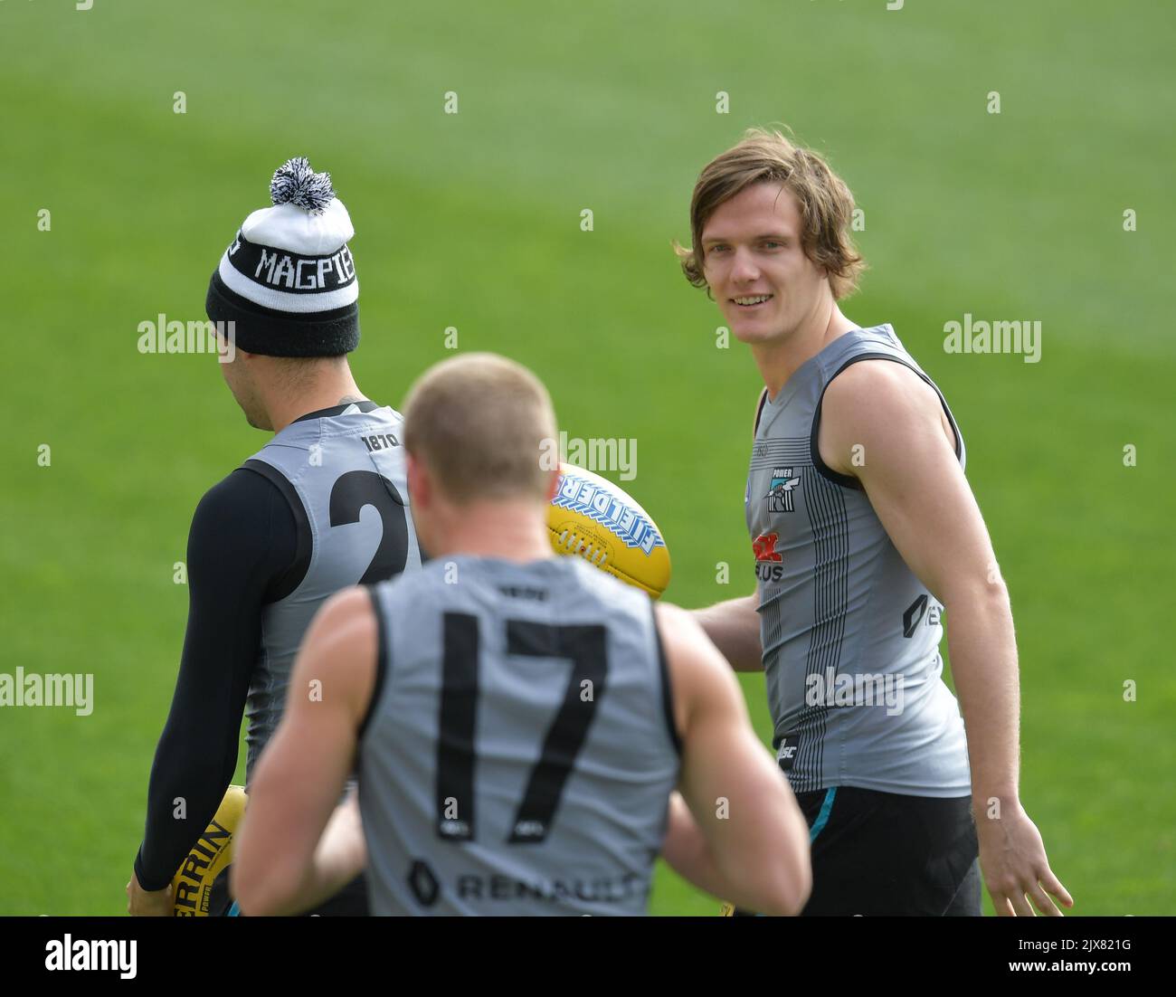 Jared Polec (right) of the Power is seen during a Captains run training ...