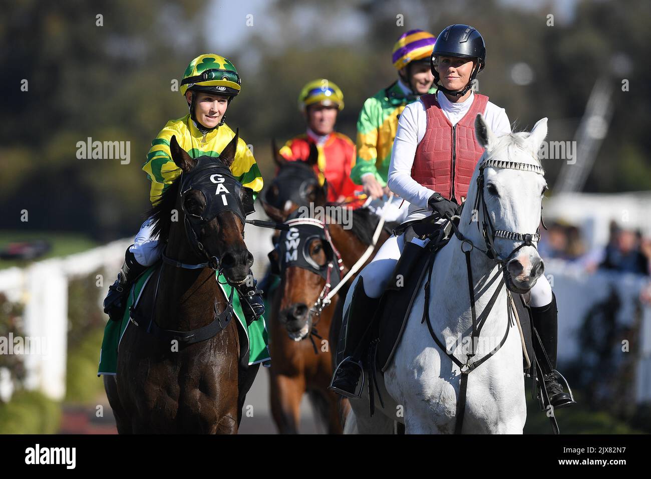 Jockey Rachel King returns to the mounting yard after riding Dee I Cee ...