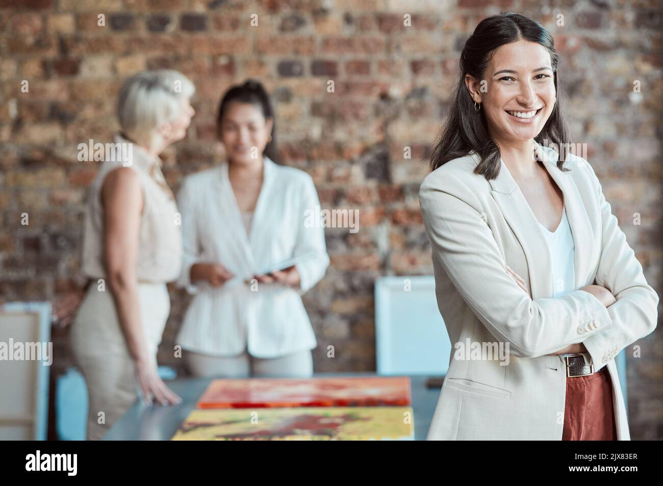 Portrait of happy art gallery manager with vision and success in her ...