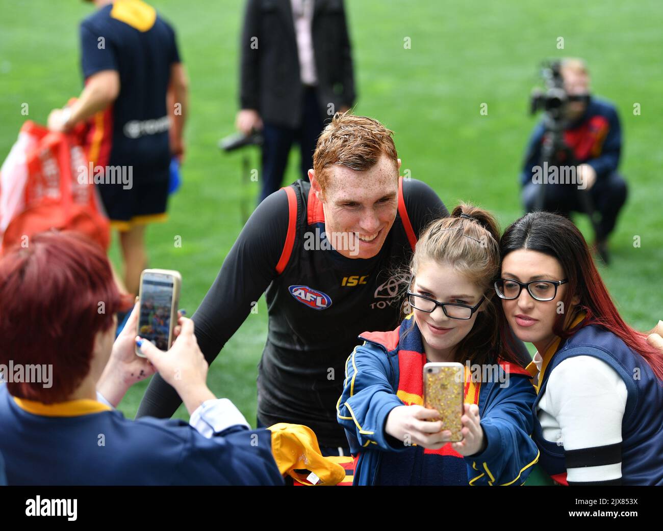 Tom Lynch of the Crows is seen posing for a picture during a training ...