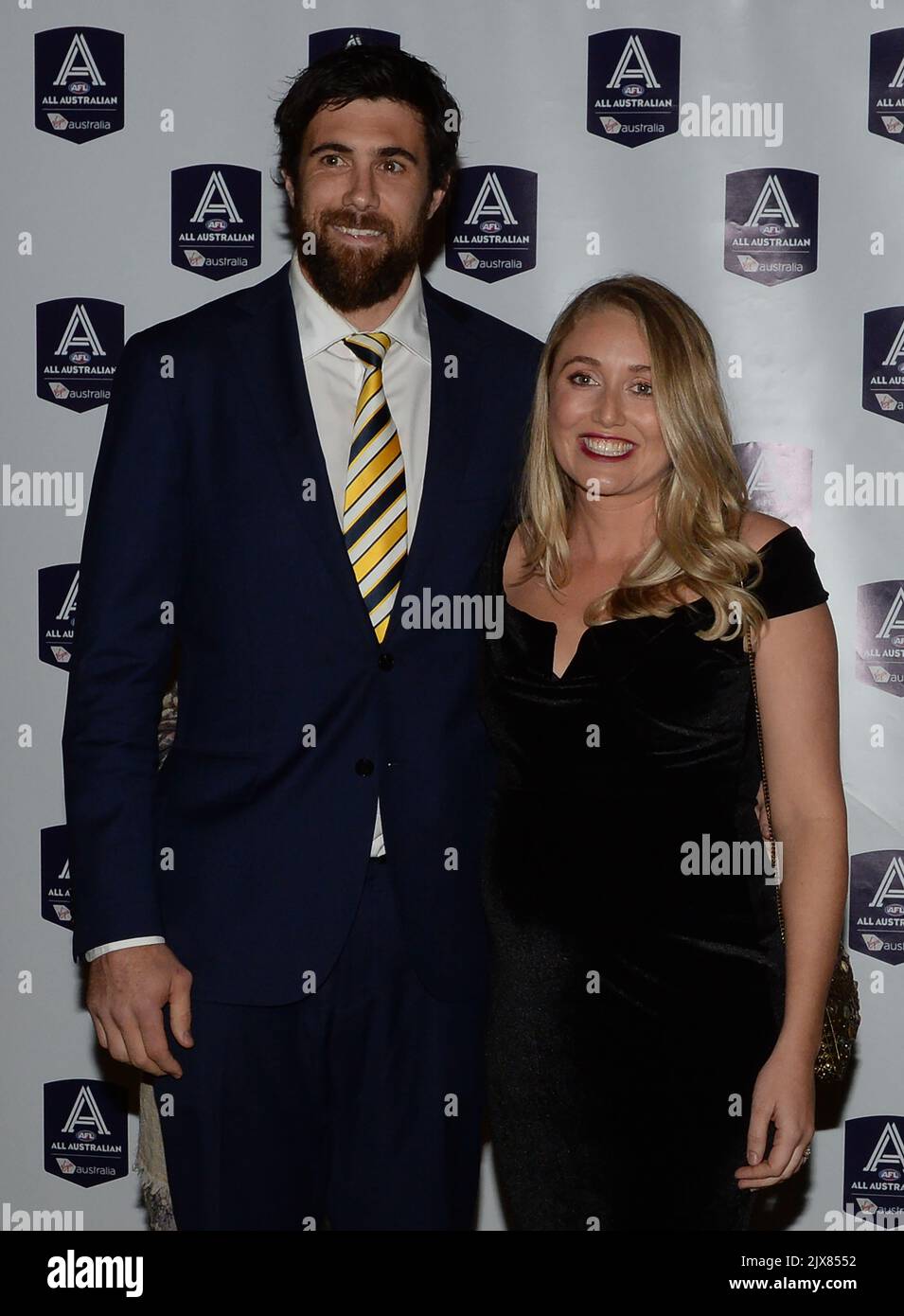 Josh Kennedy and his partner arrive for The 2017 Virgin Australia AFL ...