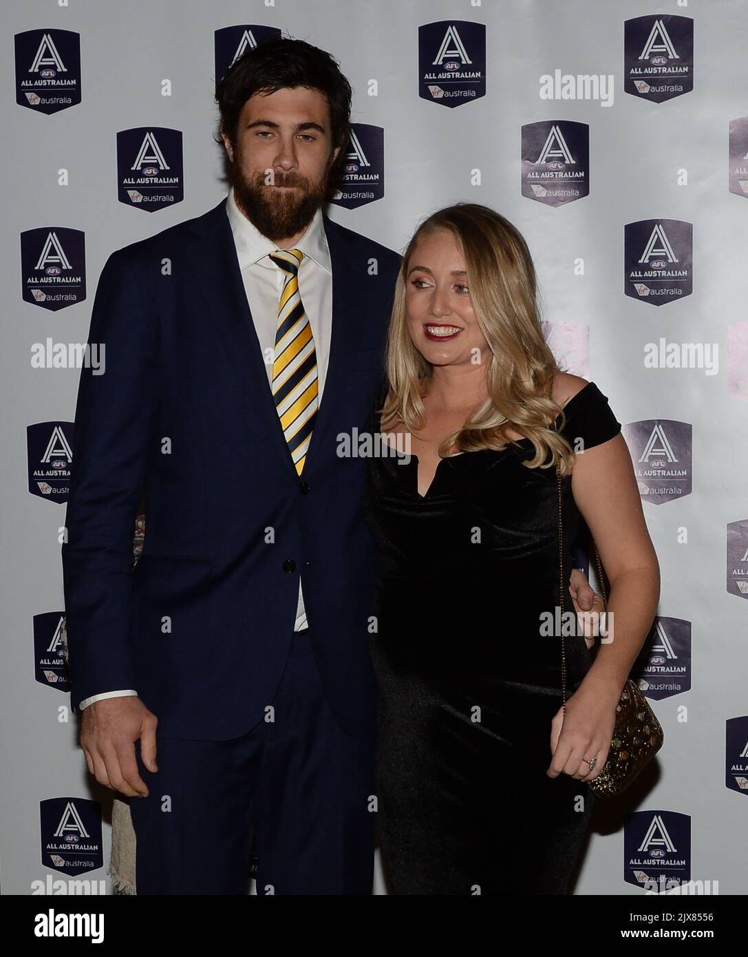 Josh Kennedy and his partner arrive for The 2017 Virgin Australia AFL ...