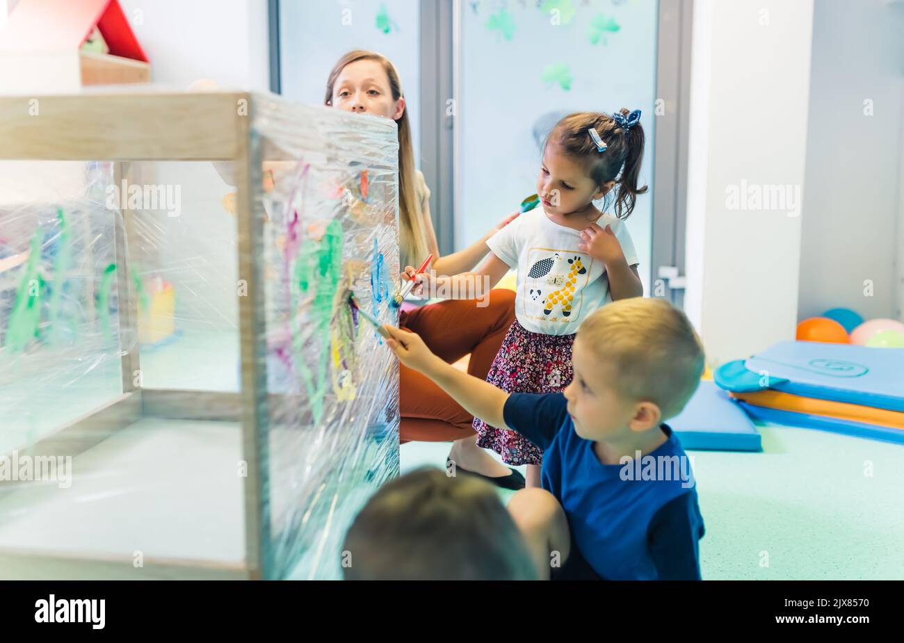 Cling wrap painting for improving kids imagination and brain ...