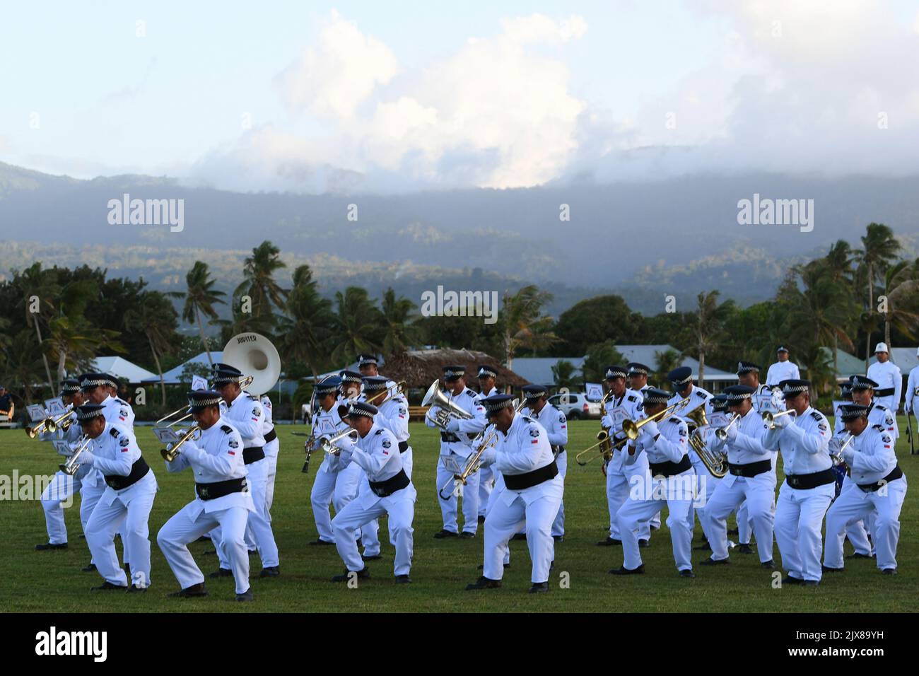The Samoan guard of honor is seen during the closing ceremony of the ...
