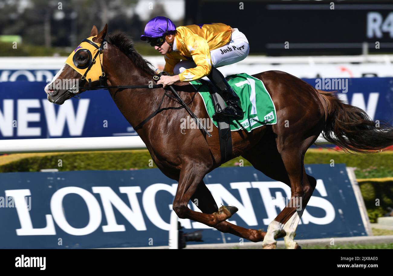 Jockey Joshua Parr riding Golden Standard to win race 4, in the Kari ...