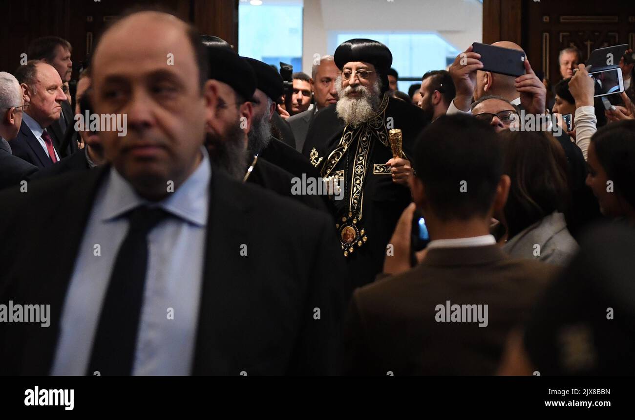 Pope Tawadros II, the Patriarch of the Coptic Orthodox Church (centre ...