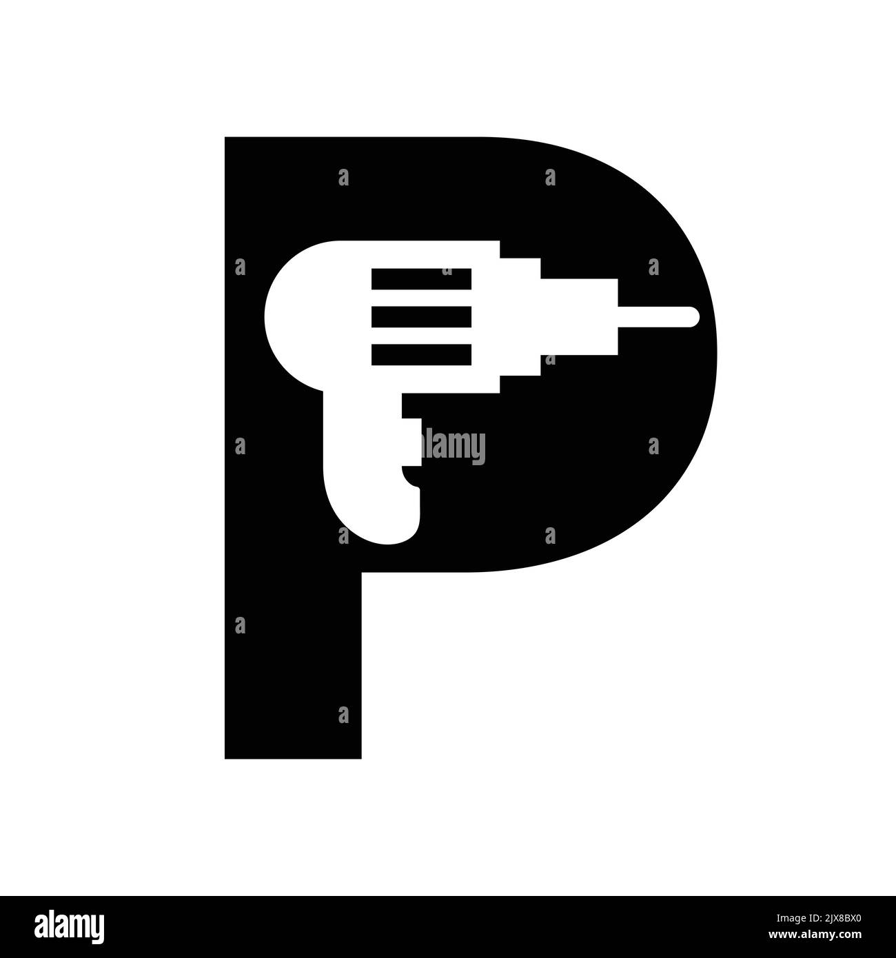 Letter P Manufacturing Construction Logo Design Concept With Drill ...