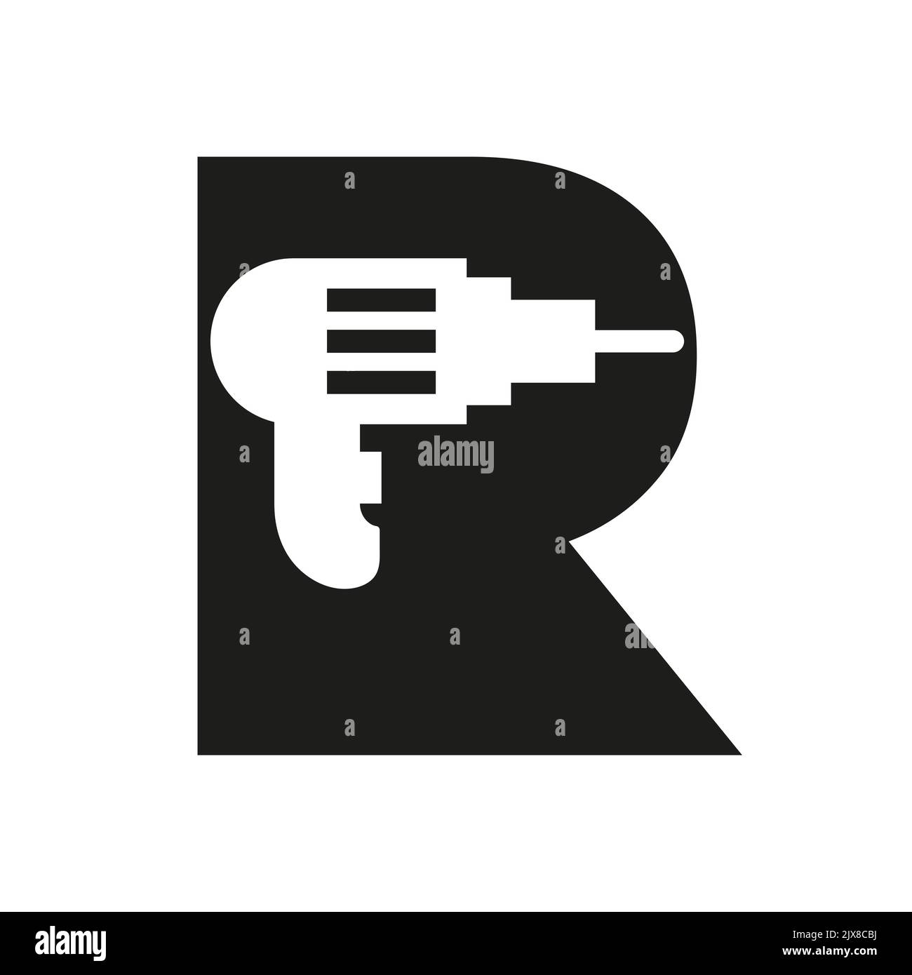 Letter R Manufacturing Construction Logo Design Concept With Drill ...