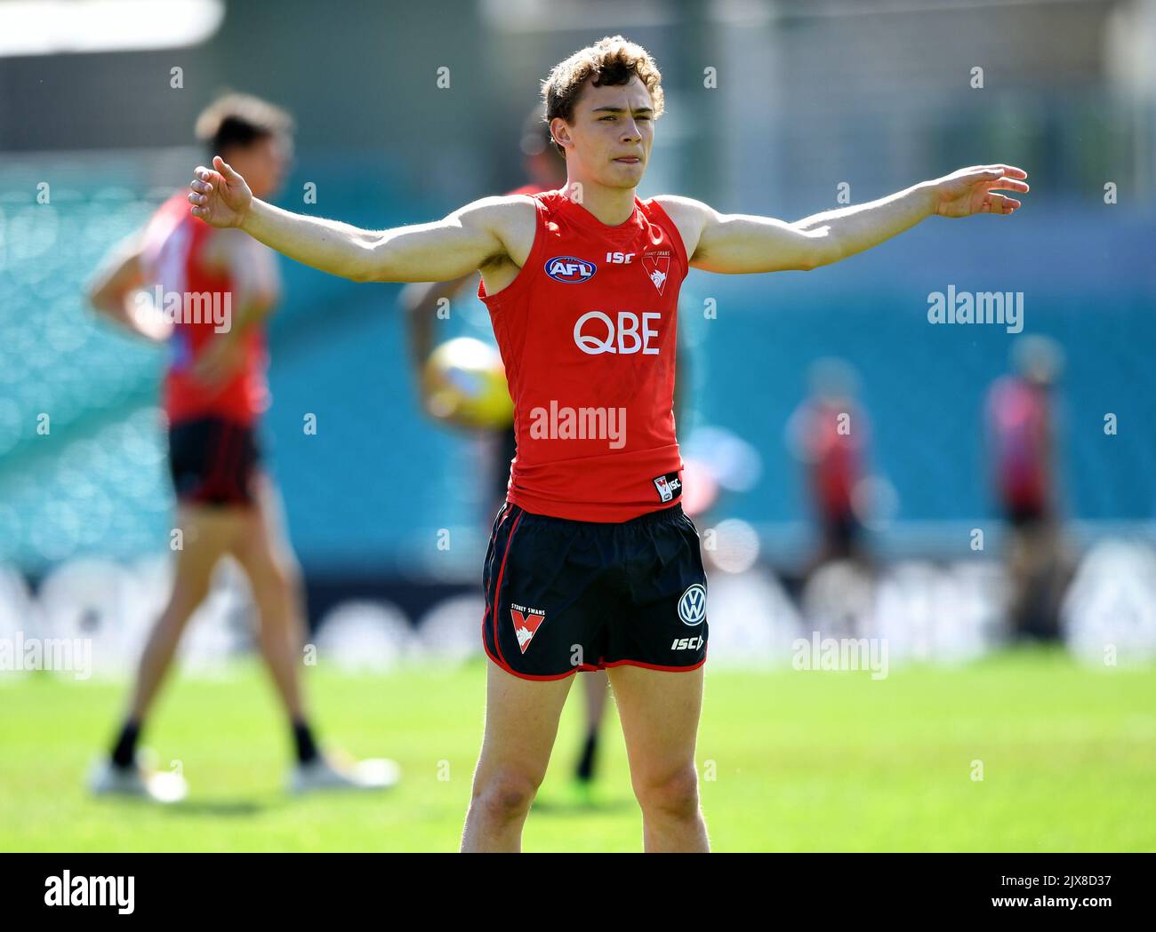Will Hayward of the Sydney Swans gestures during a team training ...