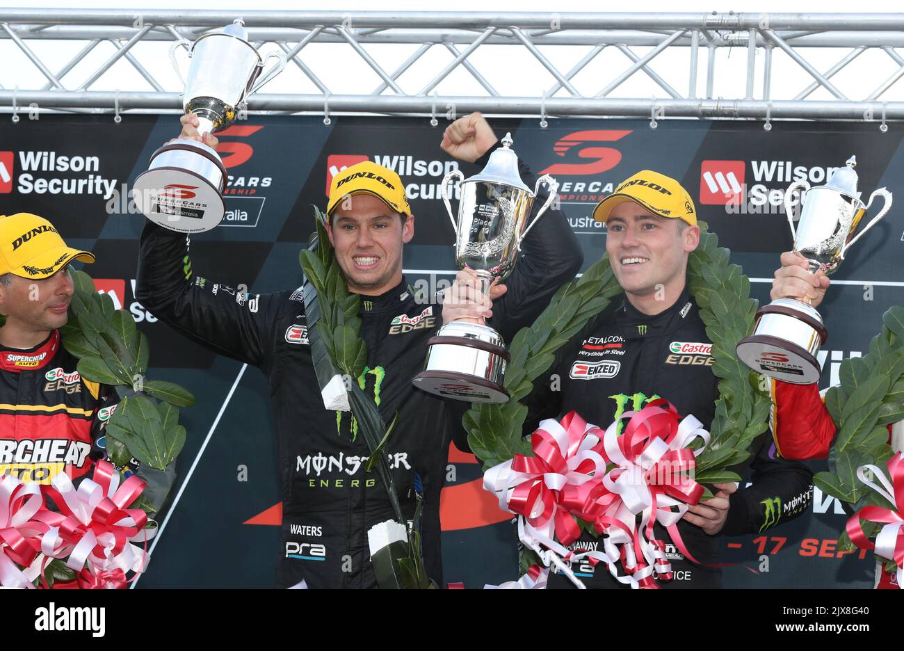 Cameron Waters (L) driver of the Monster Energy Ford Falcon and co ...