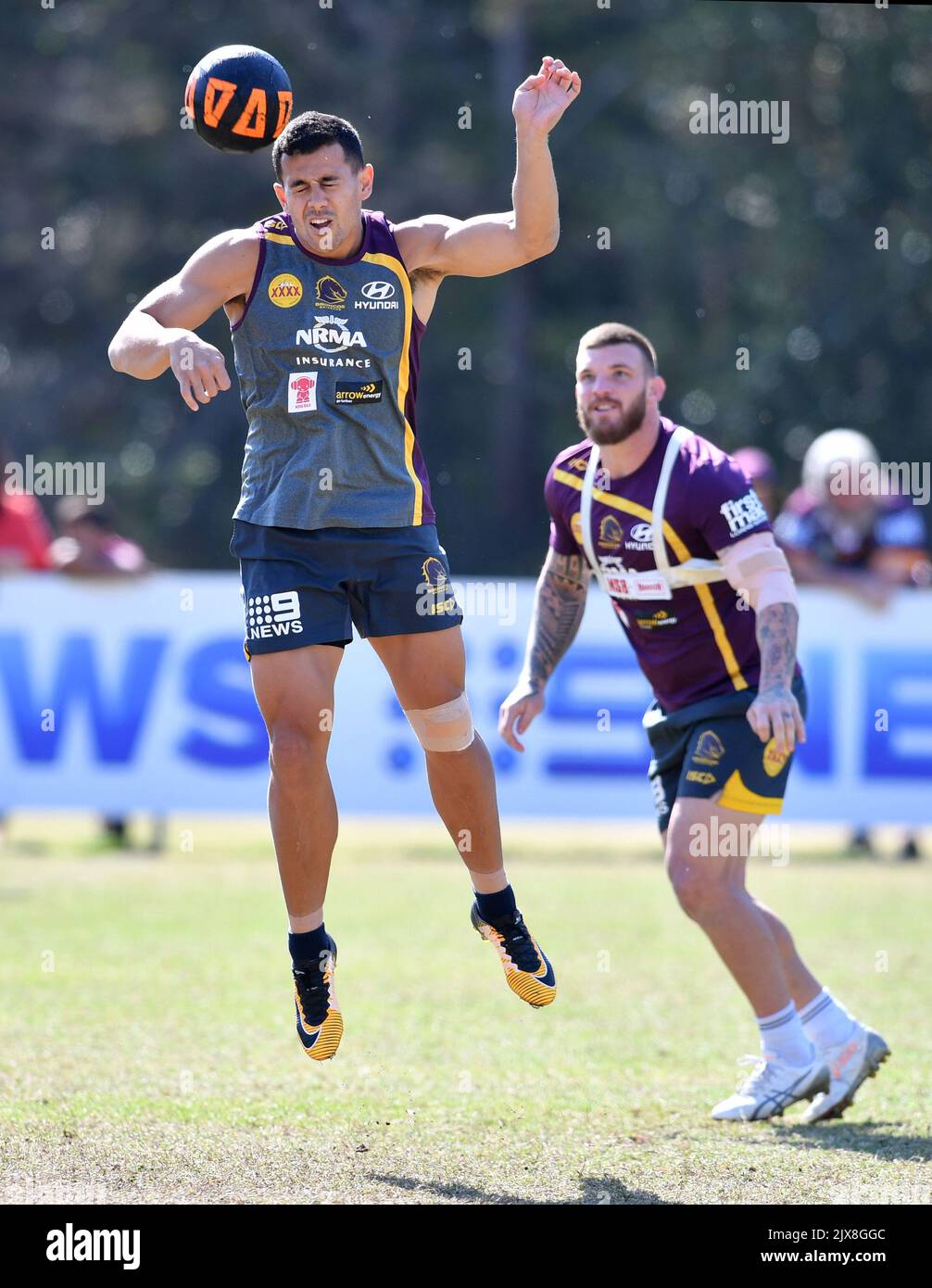 Jordan Kahu (left) during the Brisbane Broncos training session in ...