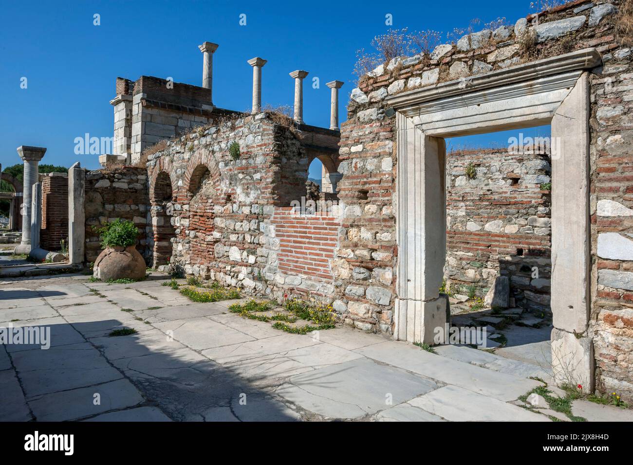 A section of the ancient ruins of the 6th century Basilica of Saint ...