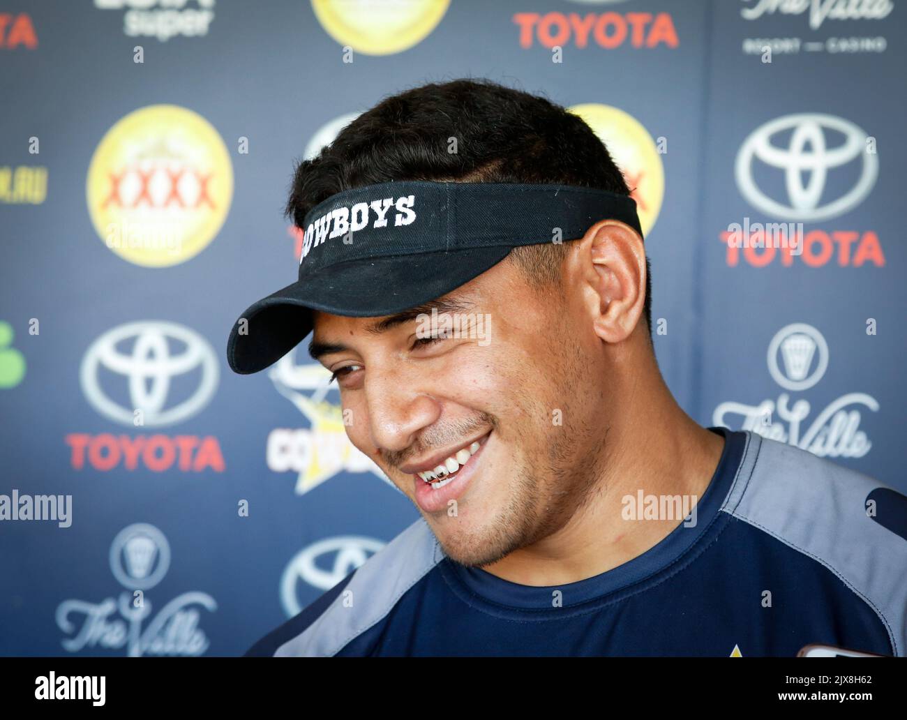 Jason Taumalolo of the North Queensland Cowboys talks to the media at ...