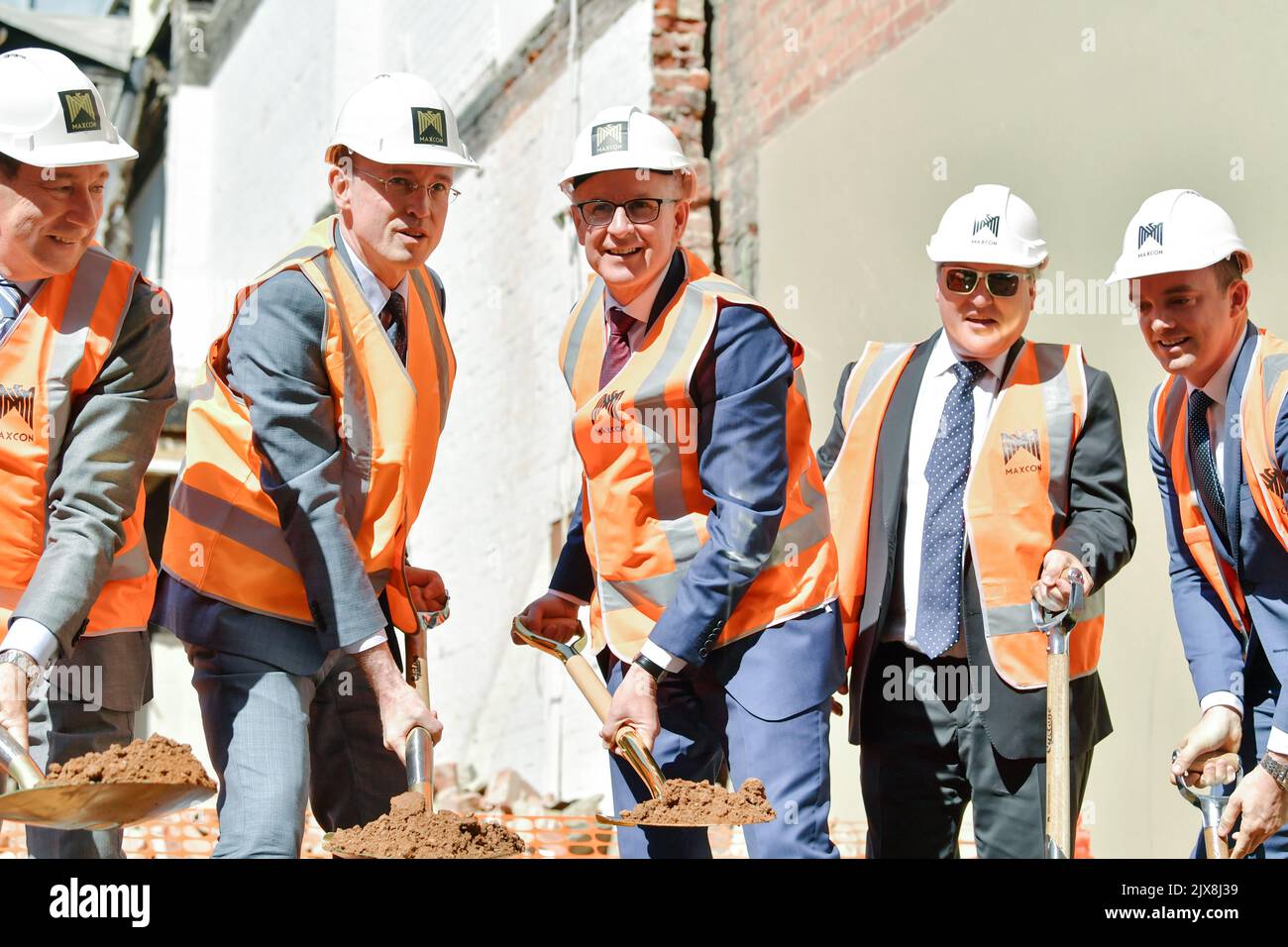Lord Mayor of Adelaide Martin Haese (L), South Australian Premier Jay ...